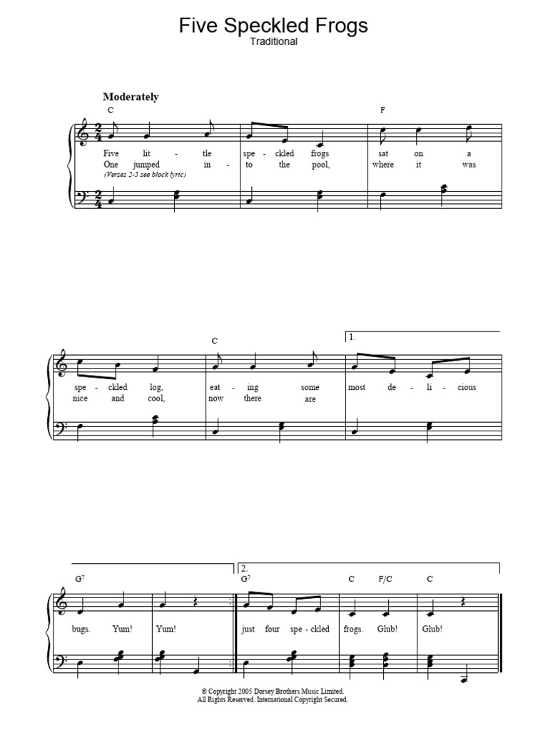 Five Little Speckled Frogs Lyrics | PDF
