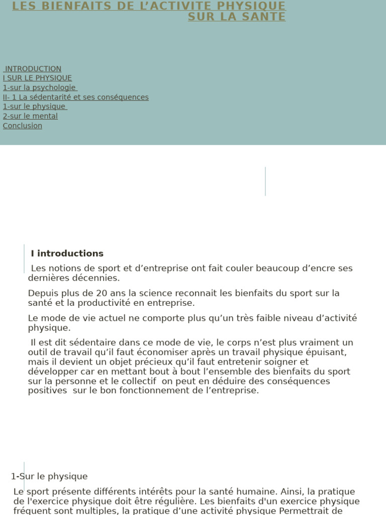 Bienfaits de l'activité physique sur la santé | PDF | Obésité | Des sports