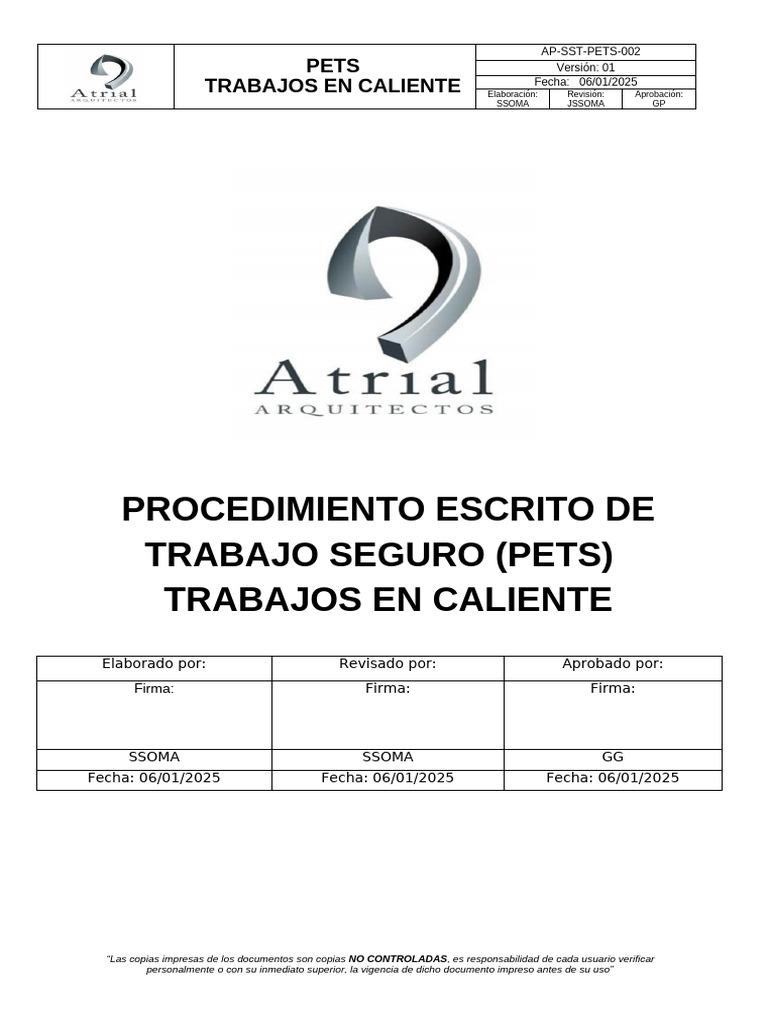 AP-SST-PETS-002 Trabajos en Caliente | PDF | Soldadura | Construcción