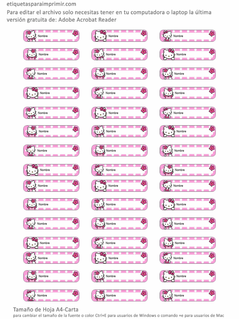 Etiquetas para Lapices Hello Kitty para Imprimir 1 | PDF