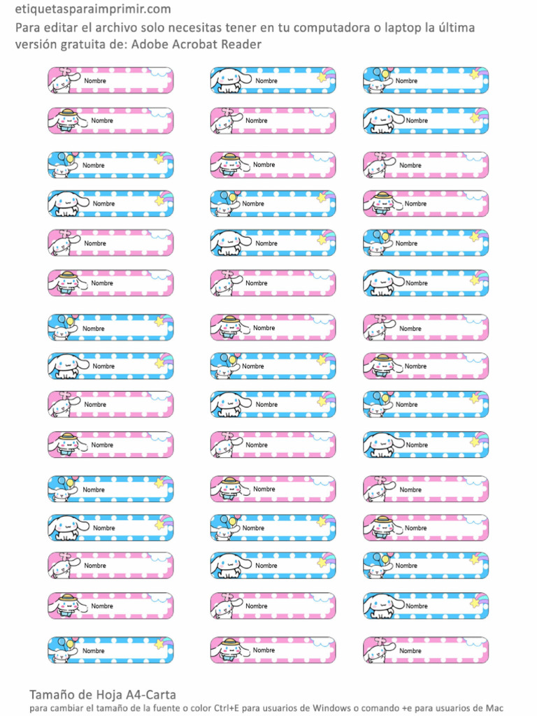 Etiquetas para Lapices Cinnamoroll para Imprimir | PDF