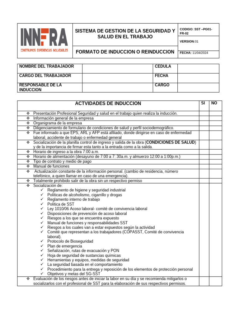 Formato de Induccion | PDF