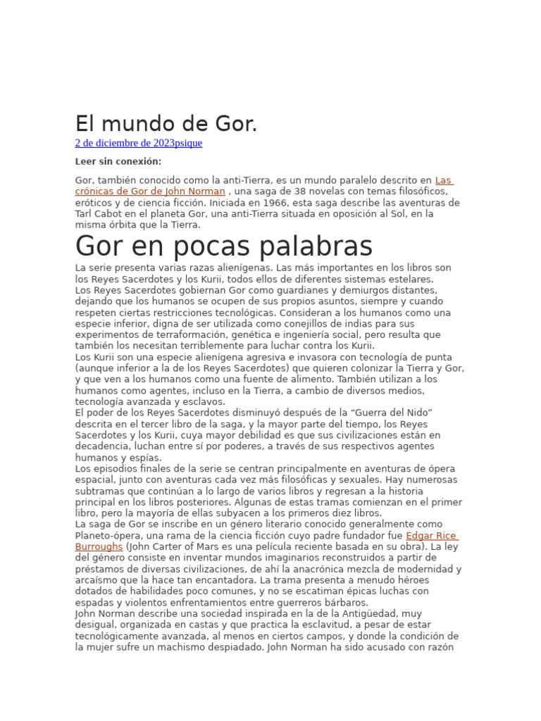 El Mundo de Gor. | PDF | Gor