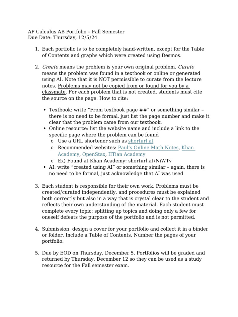 Calc Portfolio Assignment Sheet v2 | PDF | Derivative | Trigonometric ...