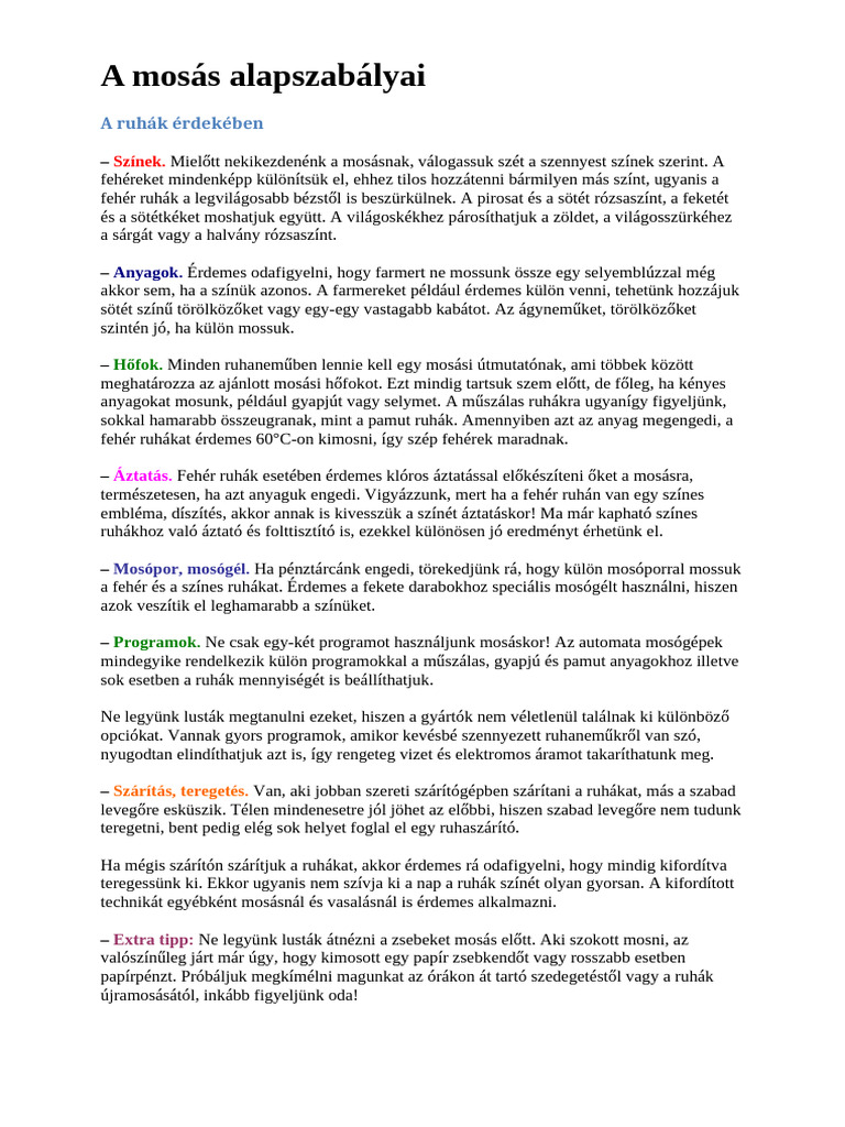 A Mosás Alapszabályai | PDF