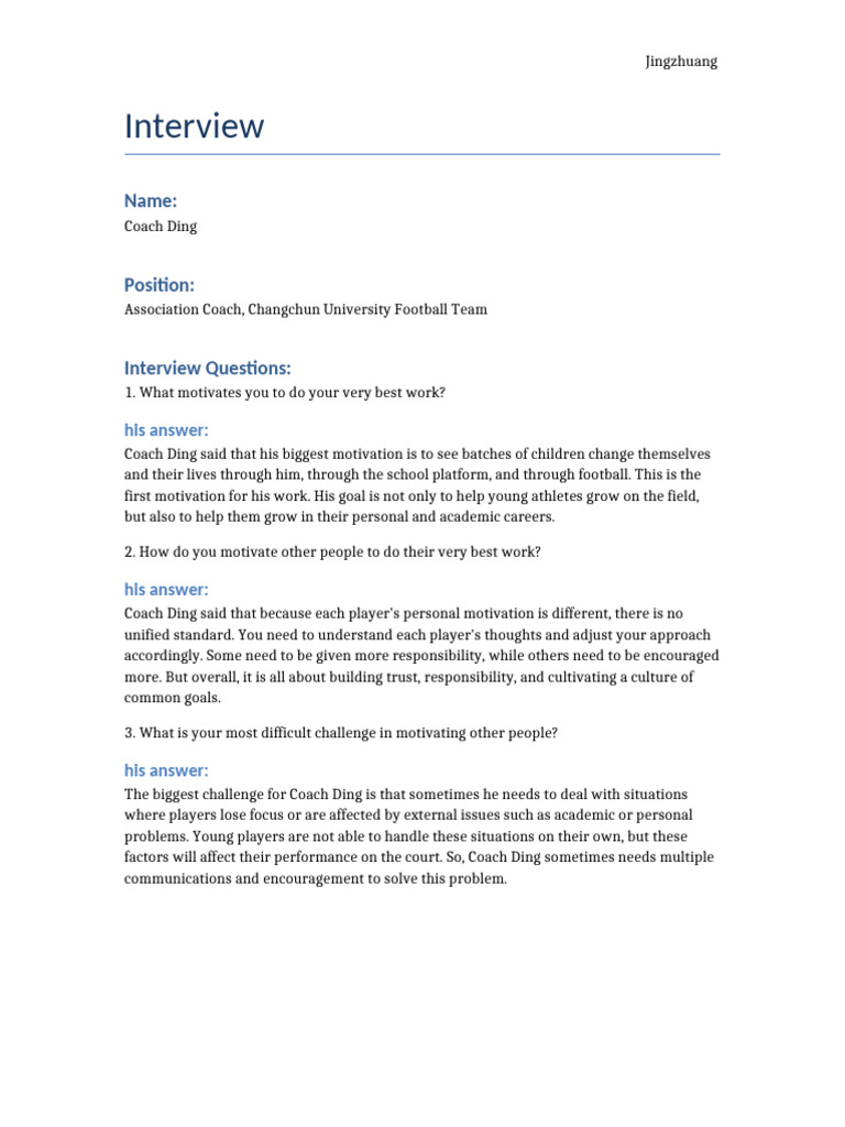 Coach Interview Summary | PDF