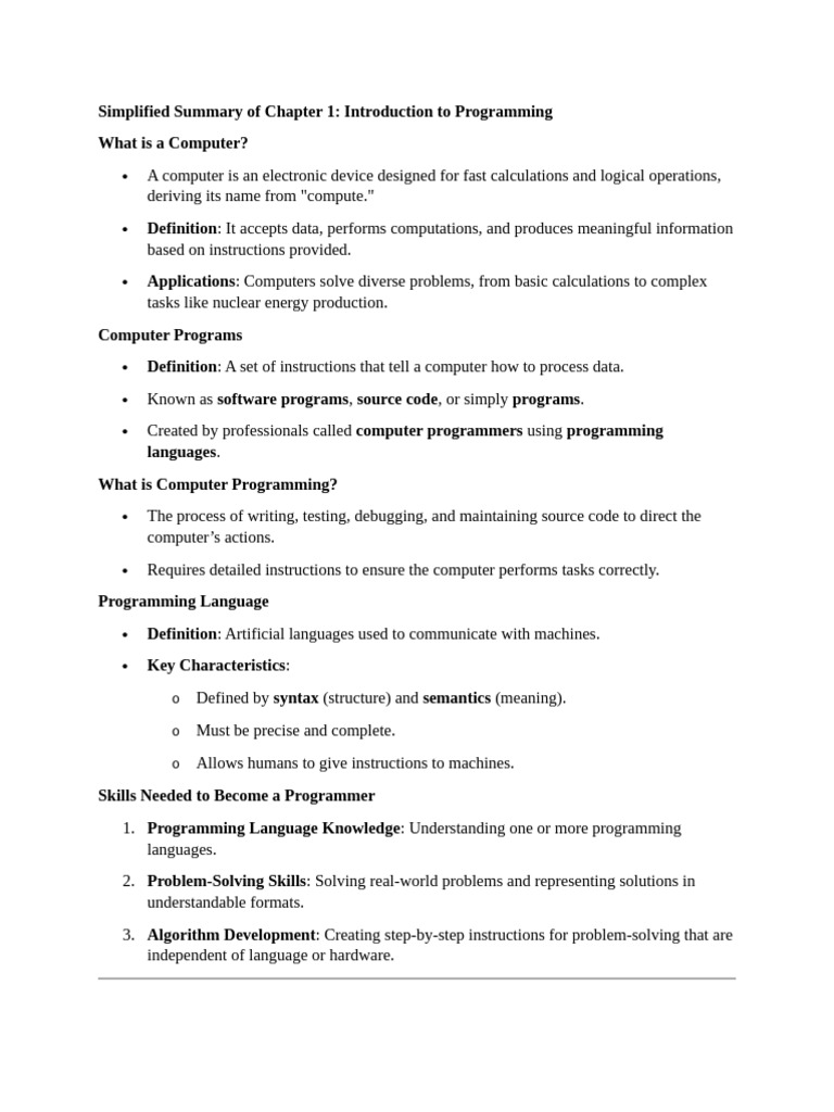 Simplified Summary of Chapter 1 | PDF | C++ | Computer Programming