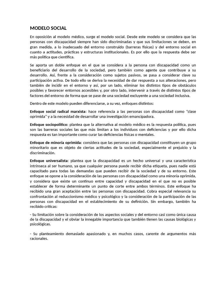 Modelo Social de la Discapacidad | PDF | Invalidez | Educación especial