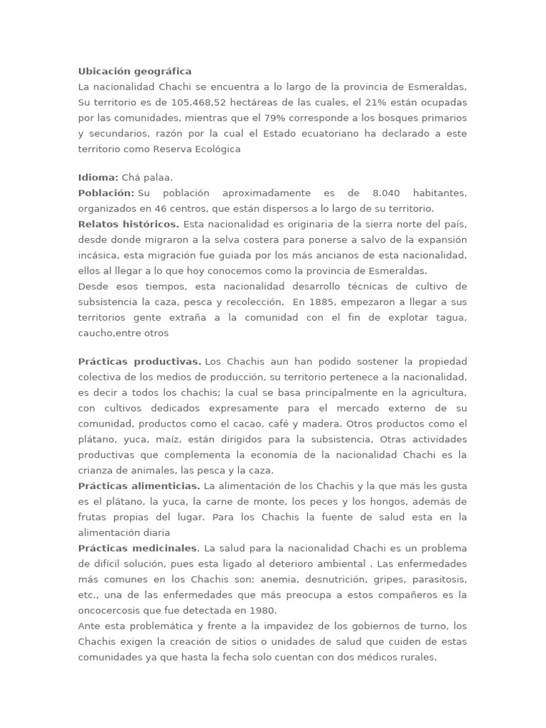 Cultura y ubicación de los Chachis en Ecuador | PDF | Agricultura