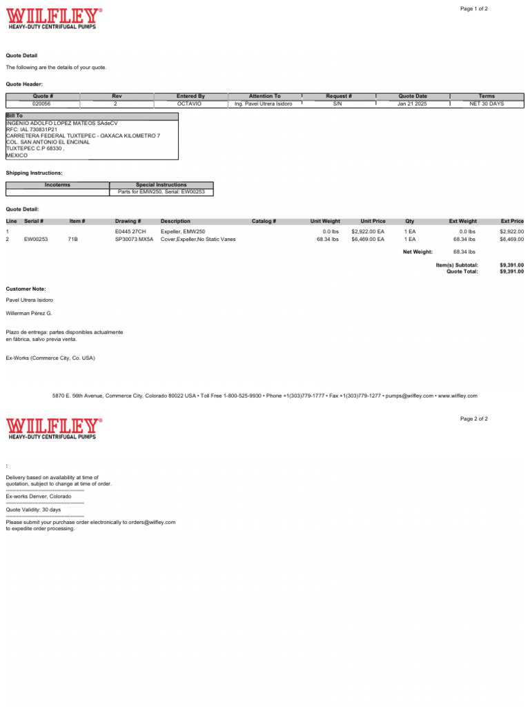 Quote - 020056 Rev.2 - Ingenio Adolfo López Mateos | PDF