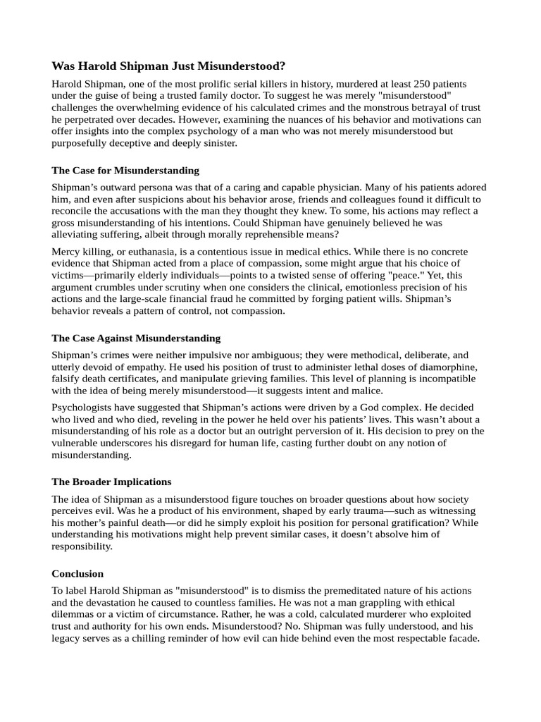 Was Harold Shipman Just Misunderstood? | PDF | Psychology