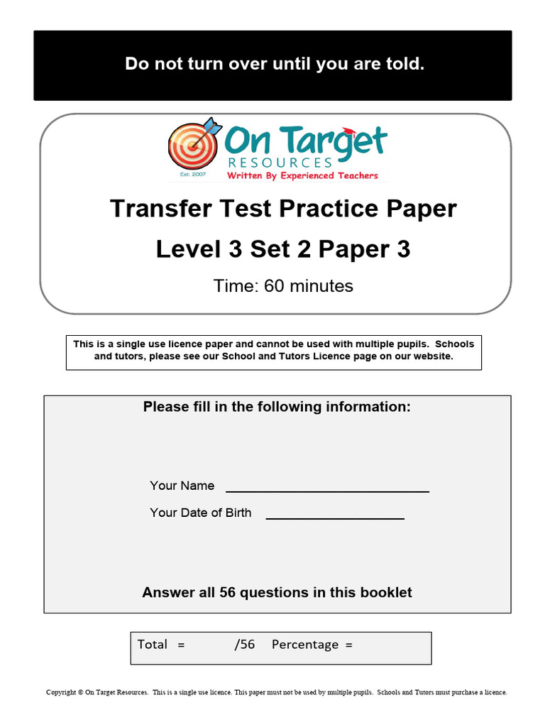 Transfer Test Practice Paper Level 3 | PDF | Litre | Dr. Watson