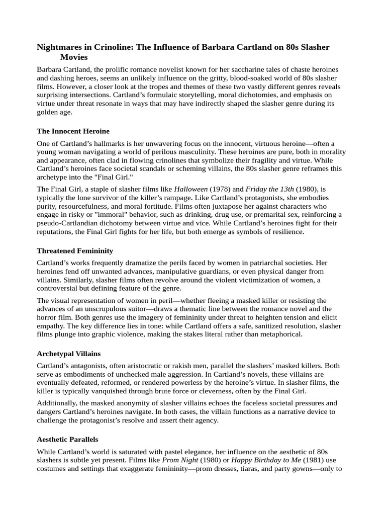 Cartland's Impact on 80s Slasher Films | PDF | Hero