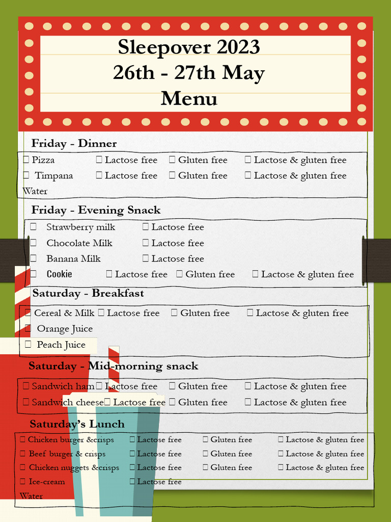 Sleepover 2023 Menu 1 | PDF