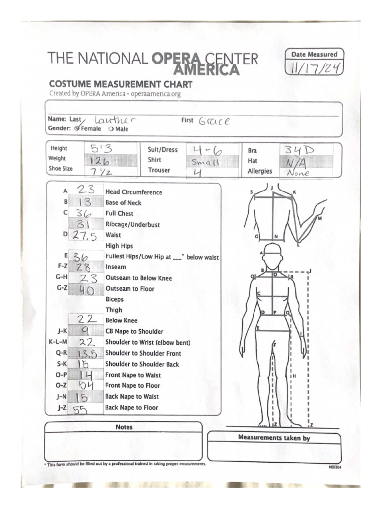 Costume Measurement Chart | PDF