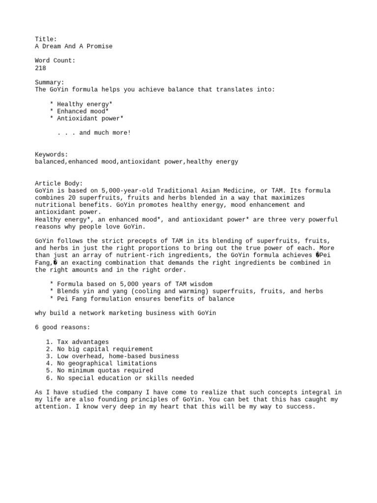 A Dream and A Promise | PDF