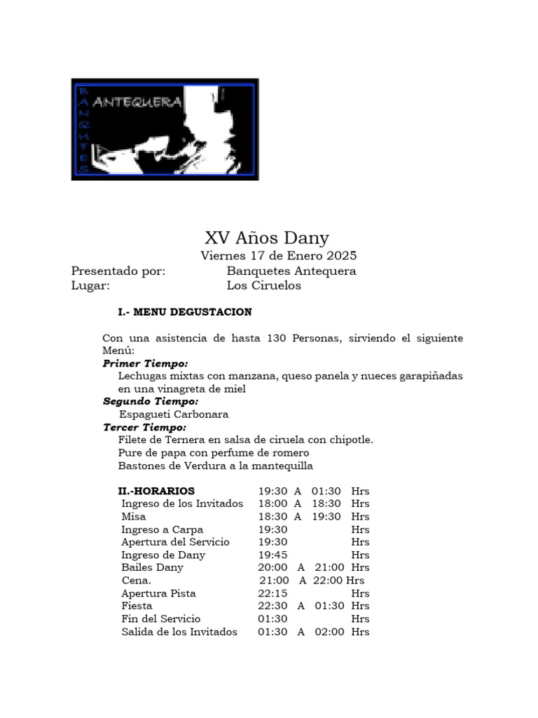 Banquete y Montaje XV Años Dany | PDF | Cocina occidental | Cocina