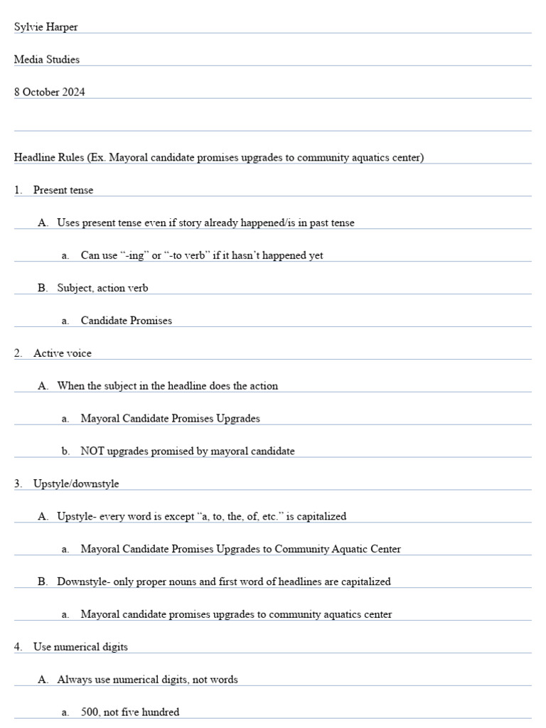 Headline Writing Rules Guide | PDF
