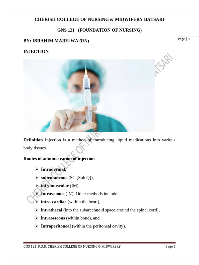Injections | PDF | Injection (Medicine) | Intravenous Therapy
