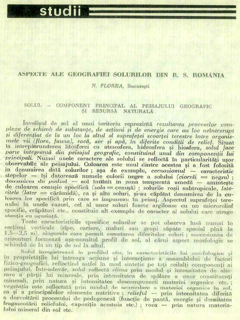 1972 Solurile Romaniei FLOREA | PDF