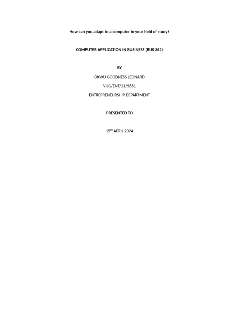 Computer Application in Business 1st Assignment | PDF