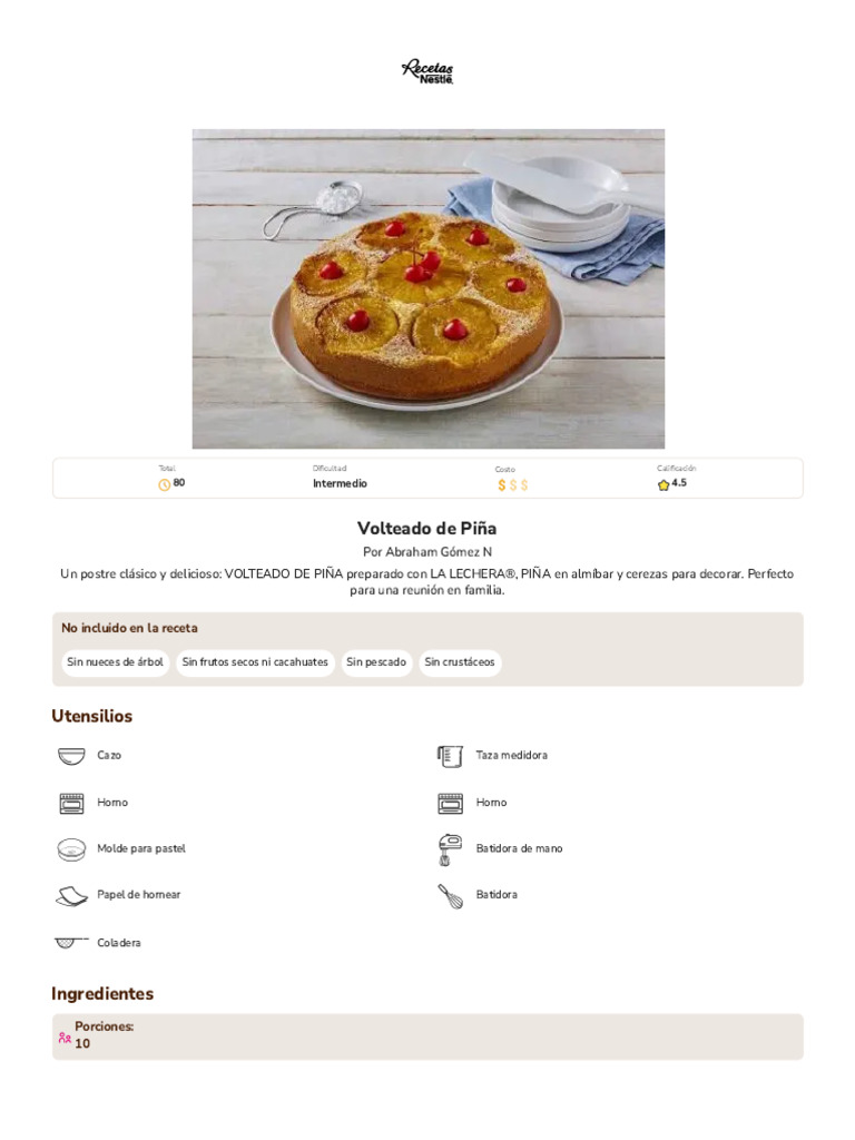Volteado de Piña Paso A Paso ¡Hazlo Hoy! - Recetas Nestlé | PDF ...