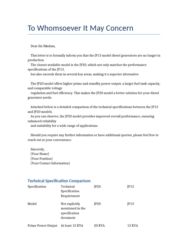 Formatted Letter JP13 JP20 Comparison | PDF