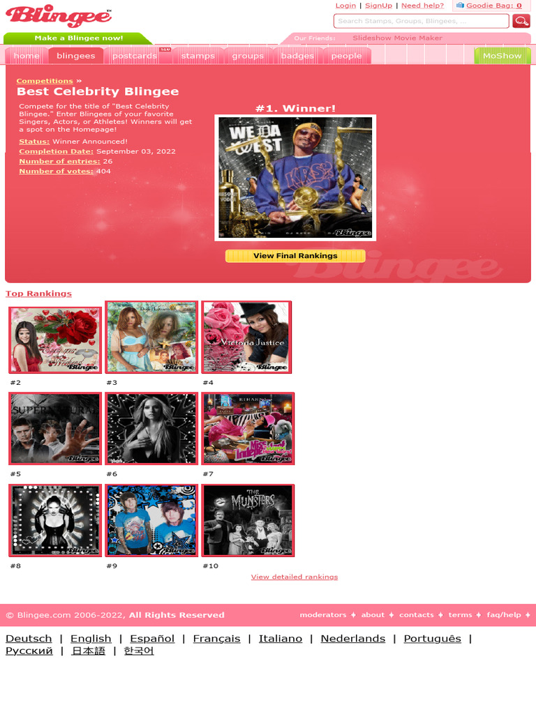 Best Celebrity Blingee Competition (September 03, 2022) | PDF