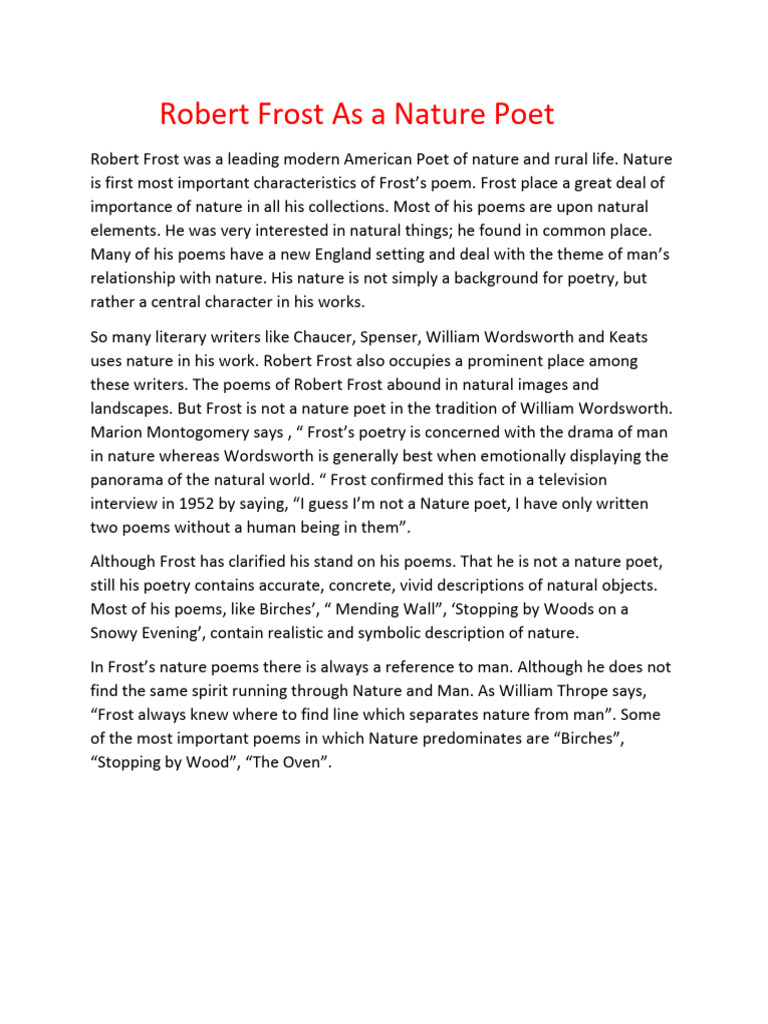 Robert Frost: Nature's Complex Poet | PDF | Poetry | William Wordsworth