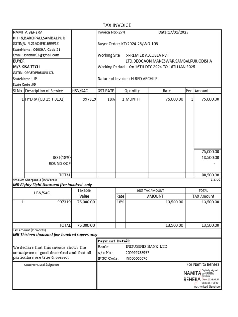 invoice no 274 | PDF | Invoice | Taxation