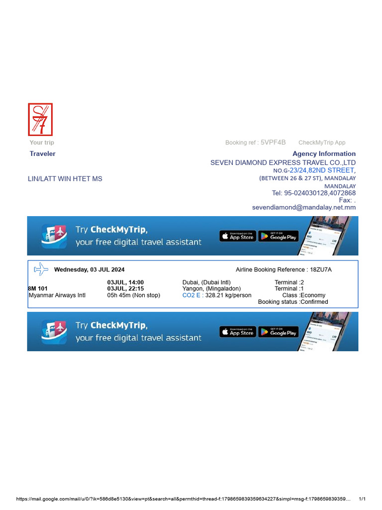 Lin Latt Win Htet Ms 03jul2024 DXB RGN | PDF