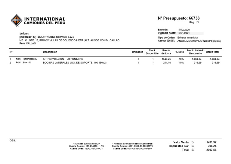 Cot 20066738 Multitruck Rep Tornamesa | PDF