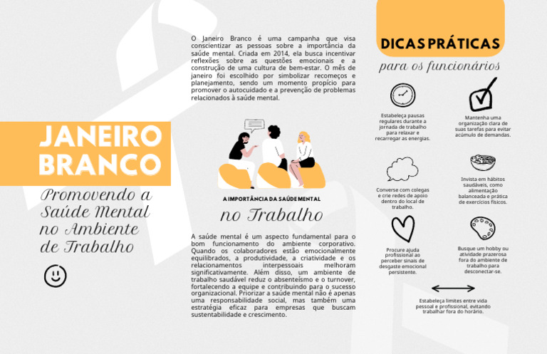 Cartilha Folder Saúde Mental No Trabalho Janeiro Branco | PDF | Saúde mental | Rotatividade ...
