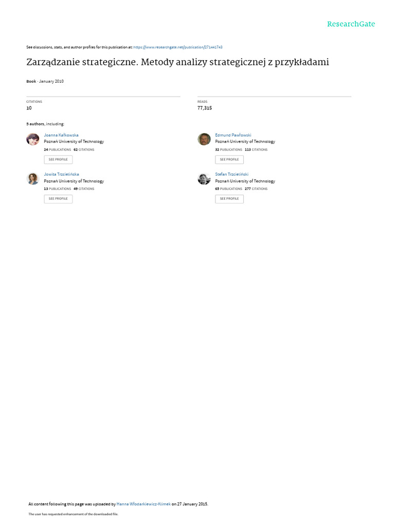 Zarz Dzanie Strategiczne. Metody Analizy Strategicznej Z Przyk Adami | PDF