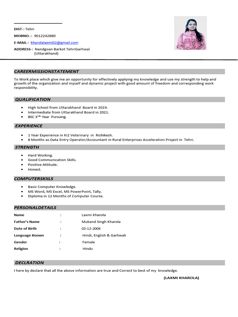 Laxmi Kharola Resume: Skills & Experience | PDF