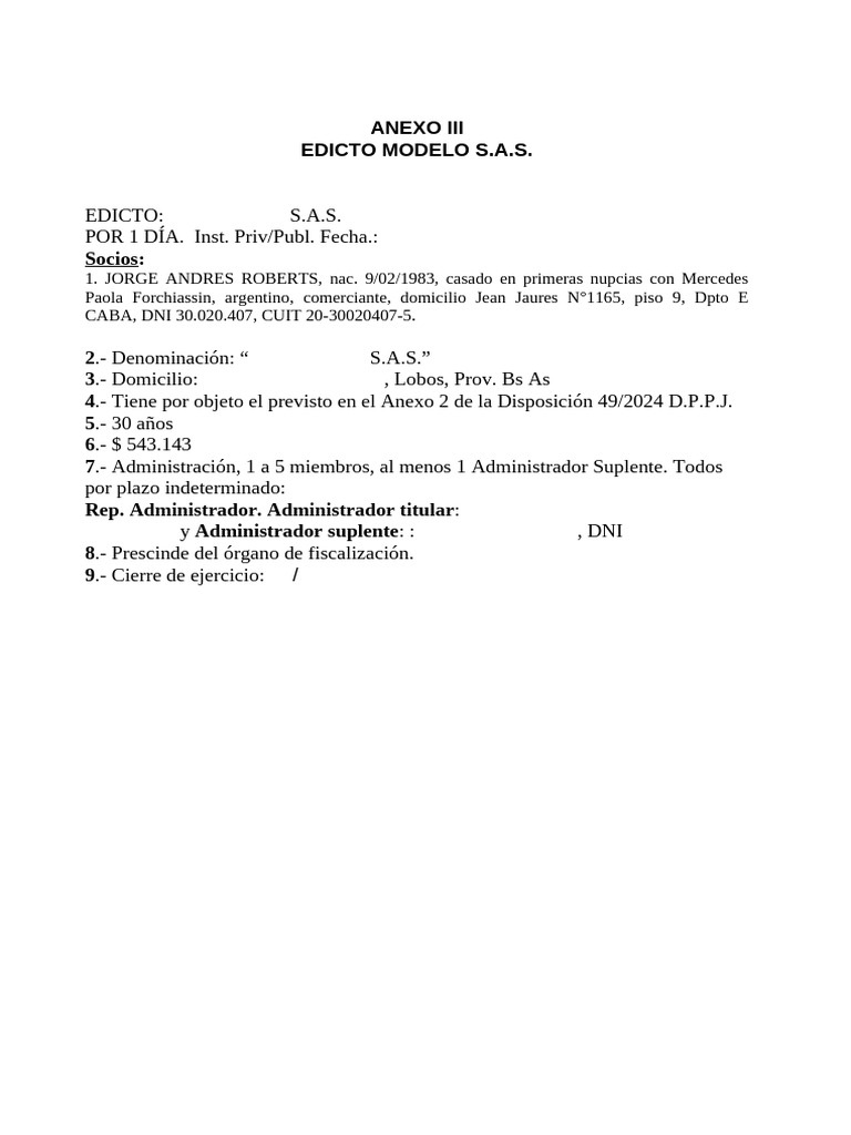 Anexo III Edicto Modelo S.A.S | PDF
