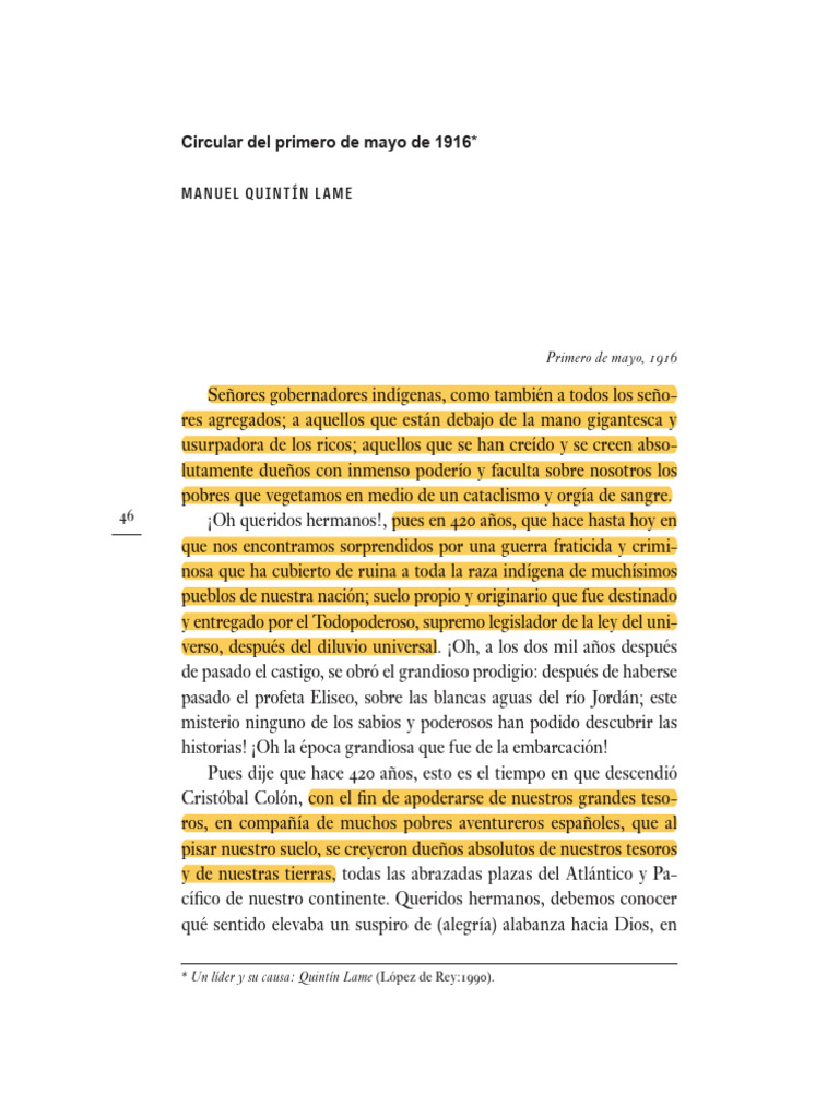 Circular de Quintín Lame 1916 | PDF