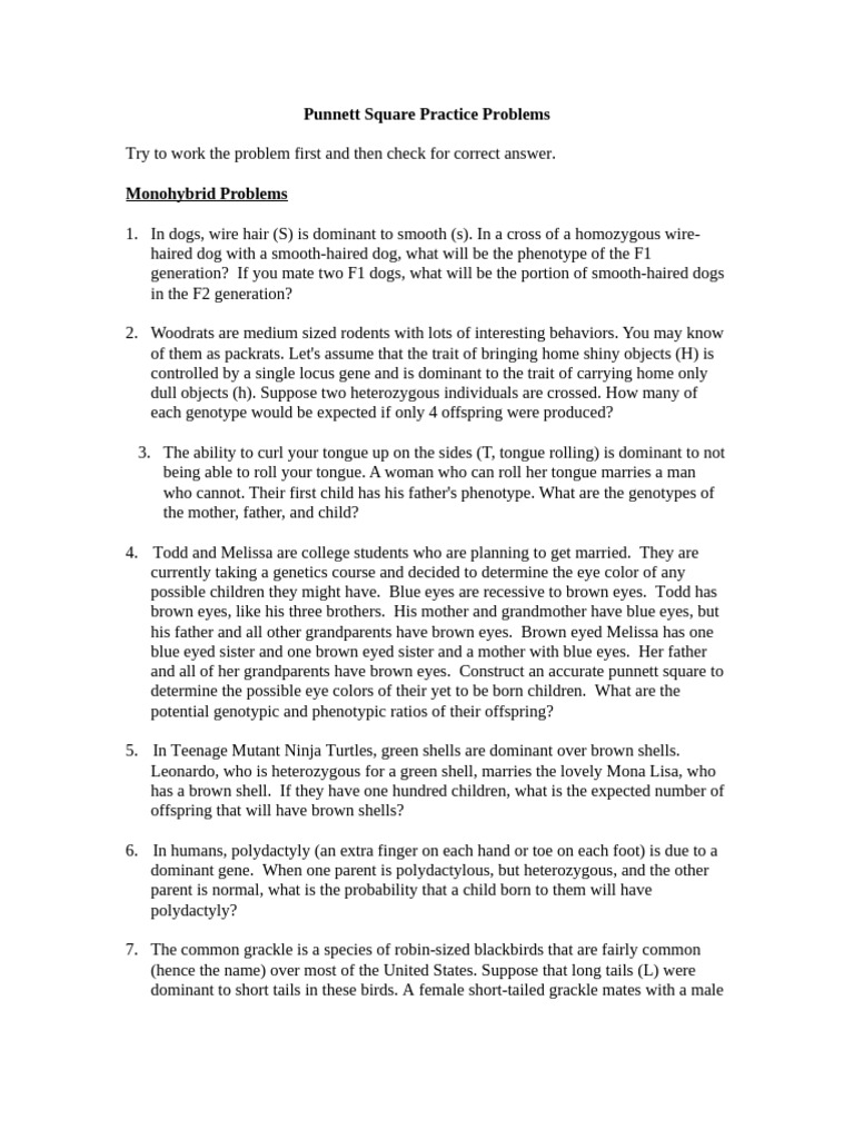 Punnett Square Genetics Practice Problems | PDF | Dominance (Genetics ...