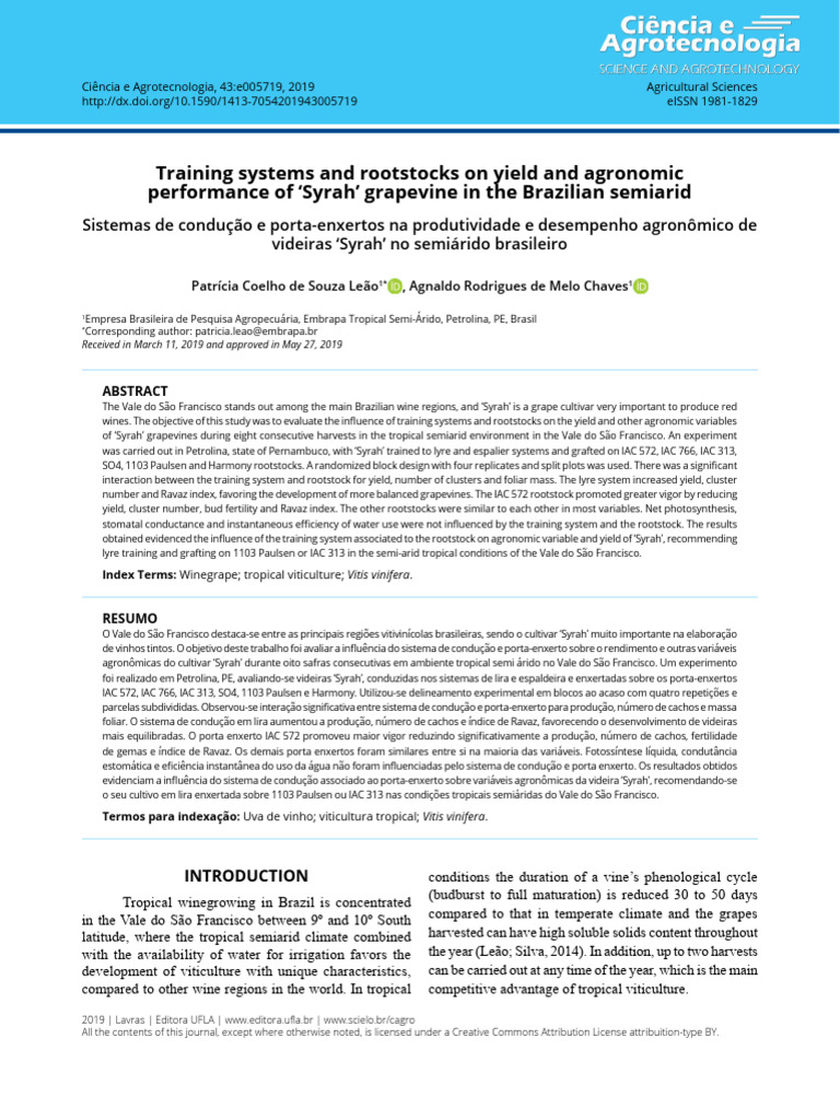Training Systems and Rootstocks On Yield and Agronomic Performance of ...