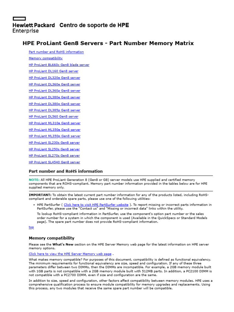 HPE ProLiant Gen8 Memory Configuration Guide | PDF | Computer Memory ...