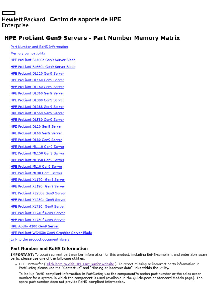 HPE ProLiant Gen9 Memory Matrix Guide | PDF | Computer Data Storage ...
