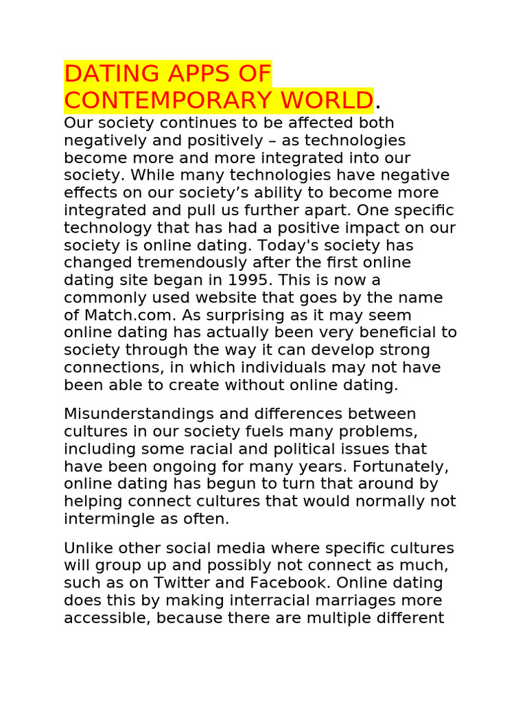 Impact of Online Dating on Society | PDF | Divorce | Psychology