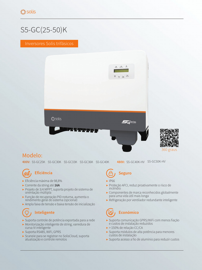 Solis Datasheet S5-GC25-50K BRA | PDF | Corrente alternada | Eletromagnetismo