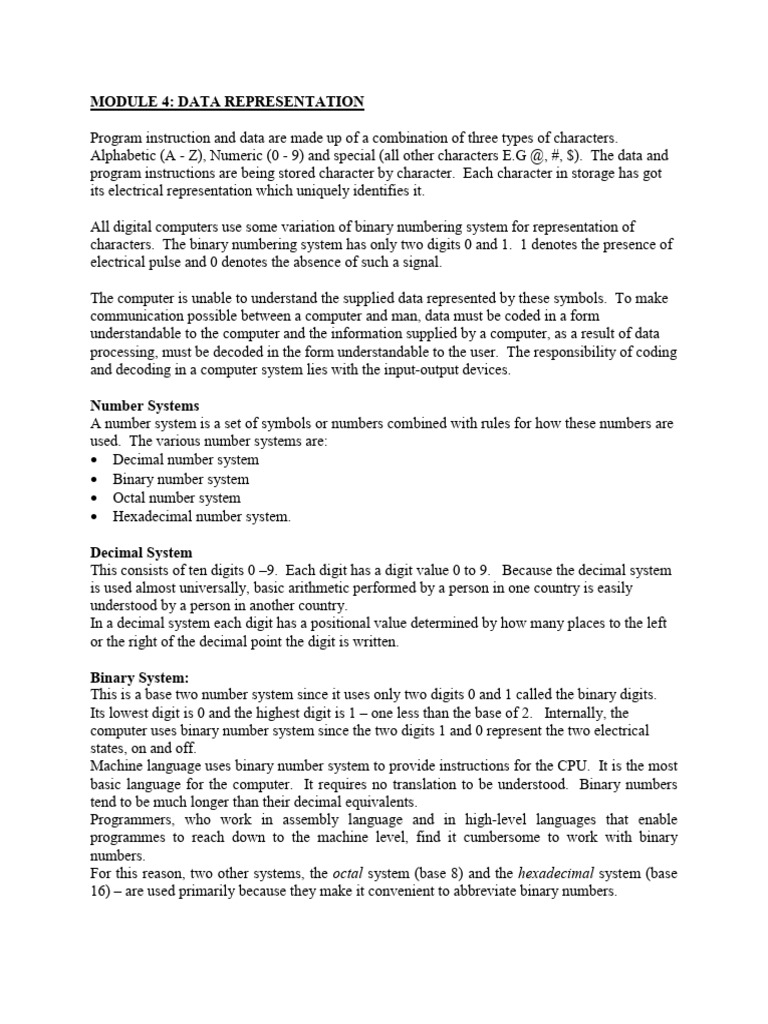 MODULE 4 Data Representation | PDF | Data Compression | Byte