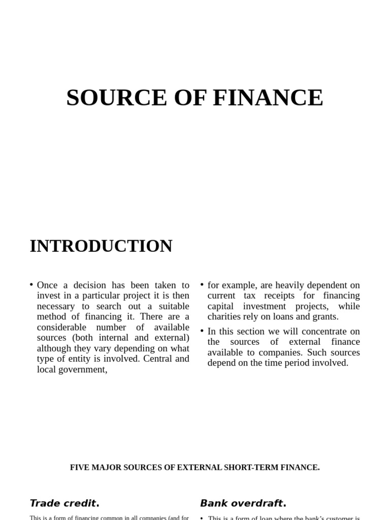 SOURCE OF FINANCE - PPTM | PDF | Factoring (Finance) | Stocks