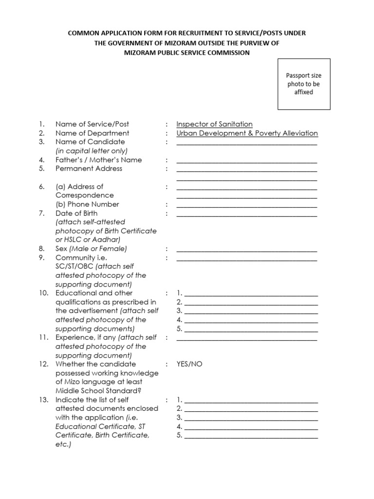 Inspector of Sanitation Application Form | PDF