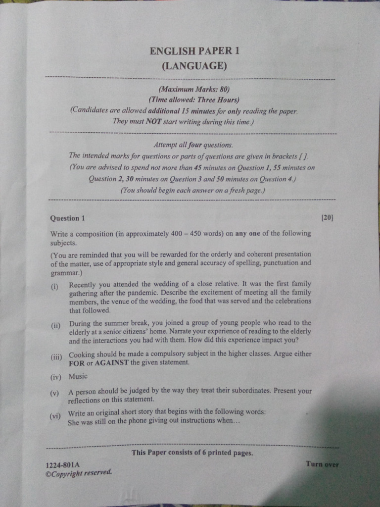 Isc English Language Question Paper 2024 ...