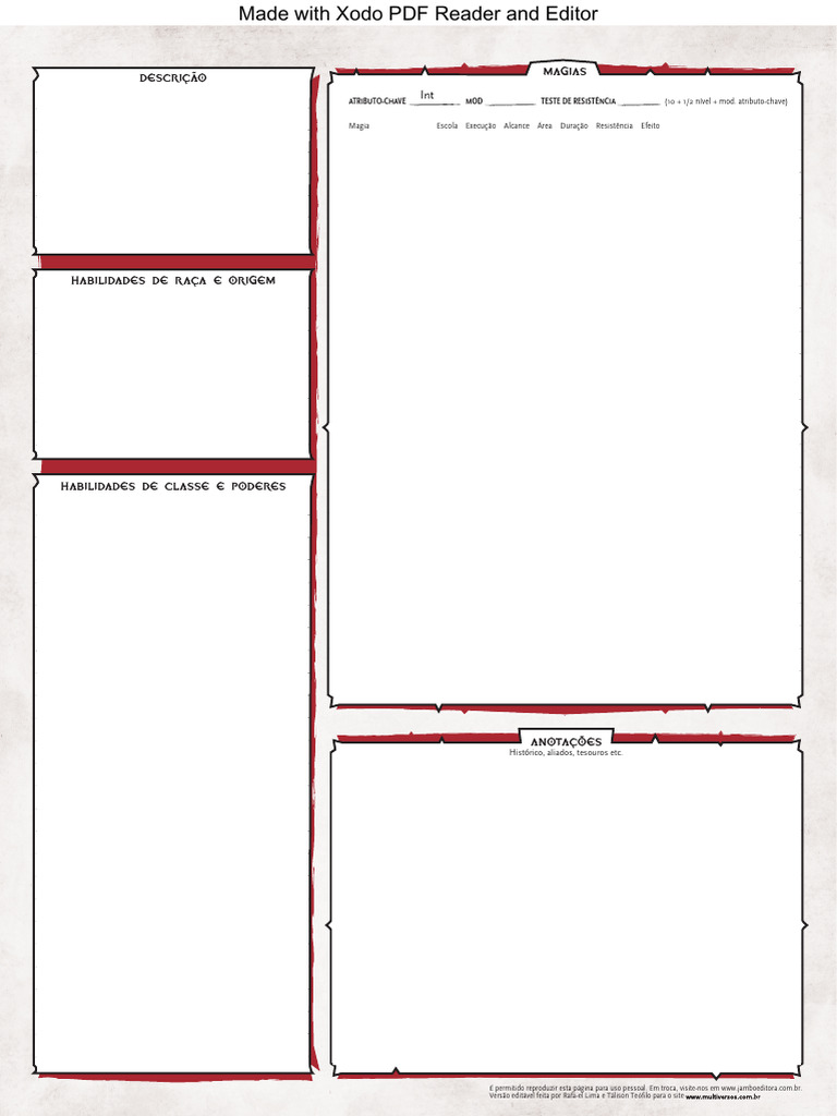 T20 - Ficha Editável | PDF