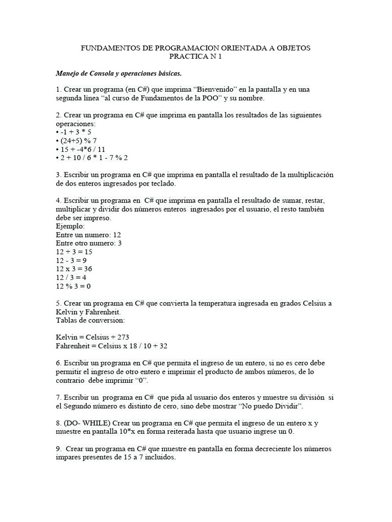 Practica 1 | PDF | C Sharp (lenguaje de programación) | Celsius