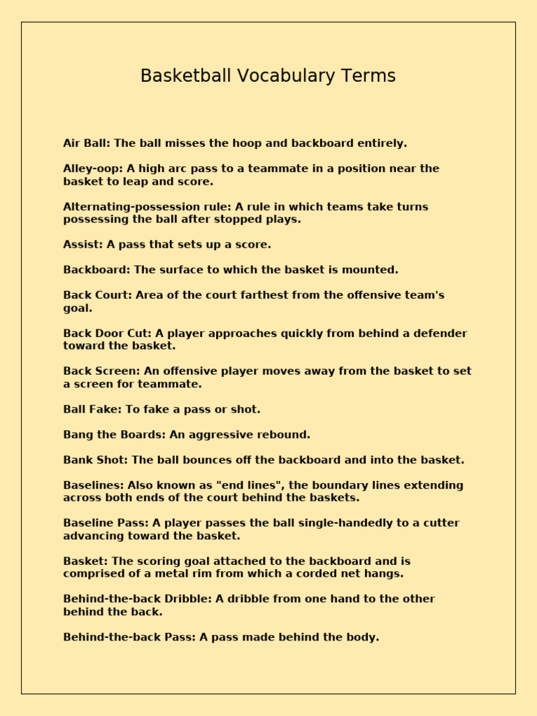 Basketball Vocabulary Explained | PDF | Basketball Positions | Sports ...